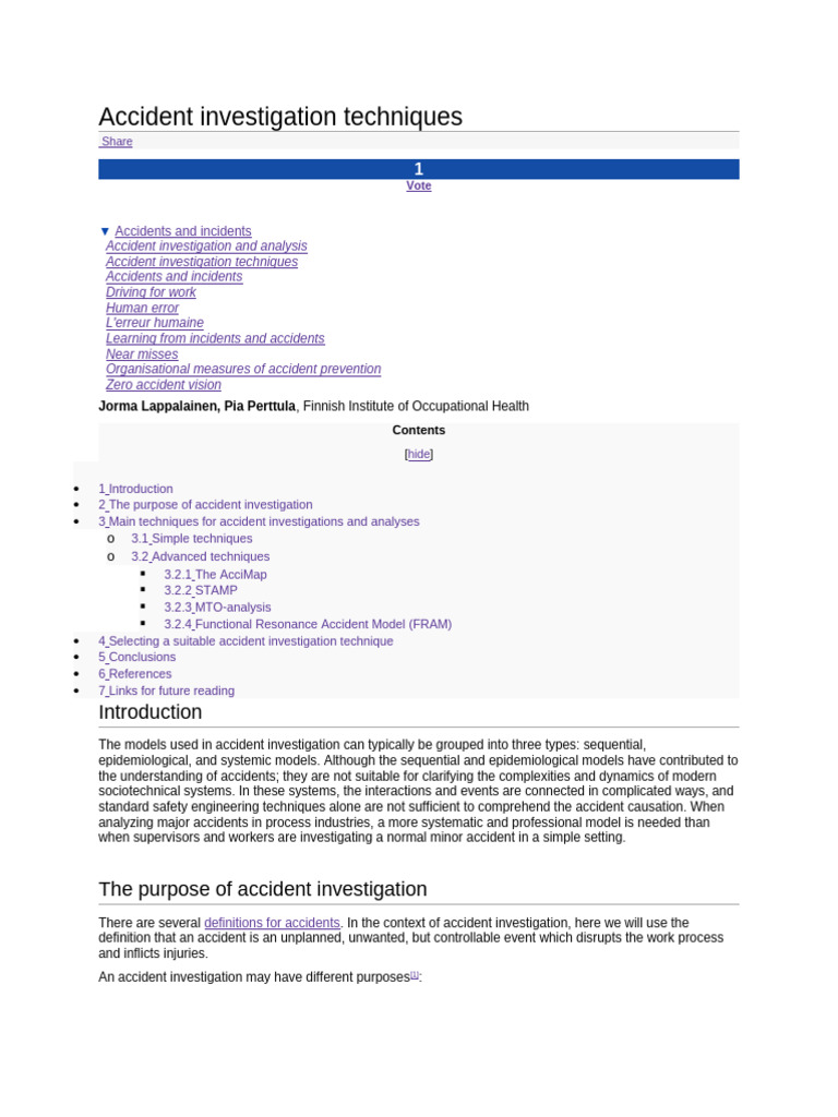 Accident Investigation Techniques Overview | PDF | Risk | System