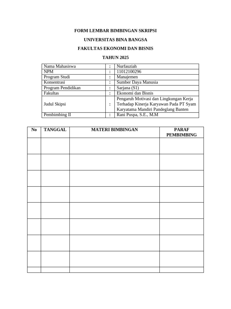 Form Lembar Bimbingan Skripsi PBB II | PDF