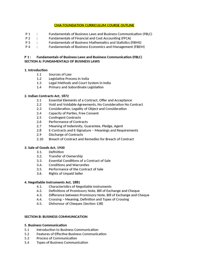Cma Foundation Curriculum Course Outline | PDF | Economics | Demand