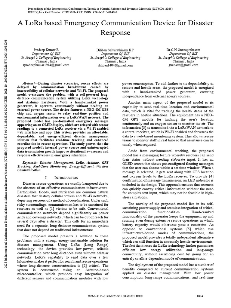 LoRa Device for Disaster Communication | PDF | Wireless Ad Hoc Network ...
