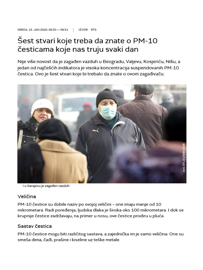 Šest Stvari Koje Treba Znati o PM-10 Česticama | PDF