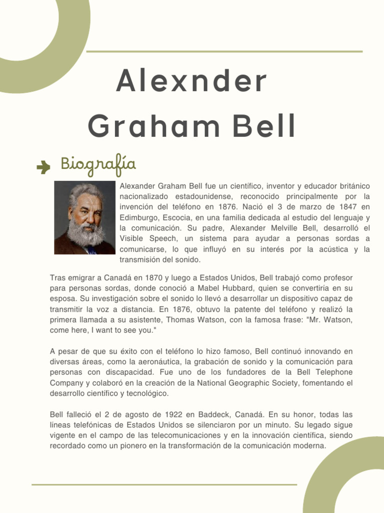 Biografía de Alexander Graham Bell | PDF | Telecomunicaciones ...