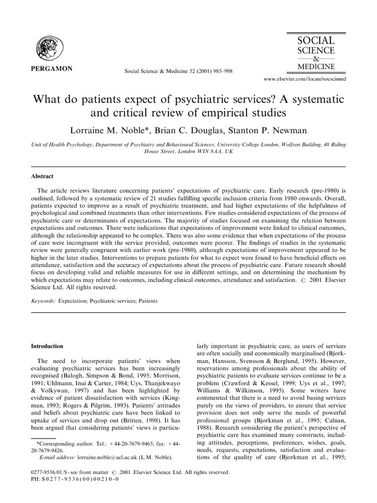 Patients' Expectations of Psychiatric Care | PDF | Psychotherapy ...