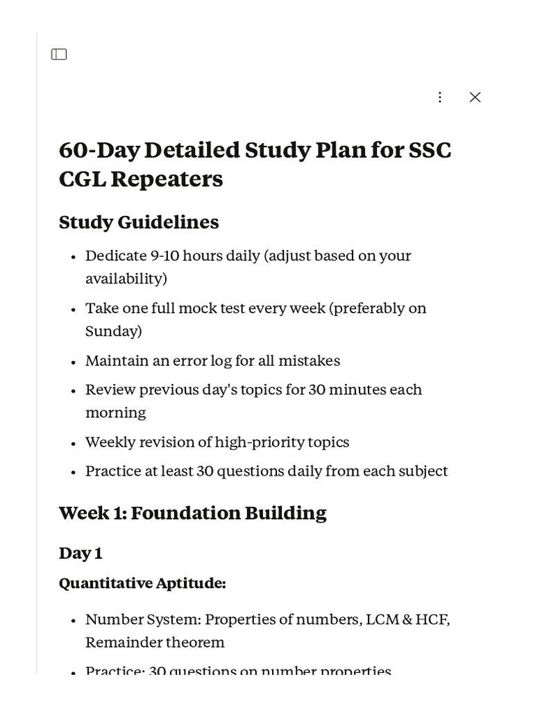 60-Day SSC CGL Study Plan For Repeaters - Claude | PDF | Evaluation Methods