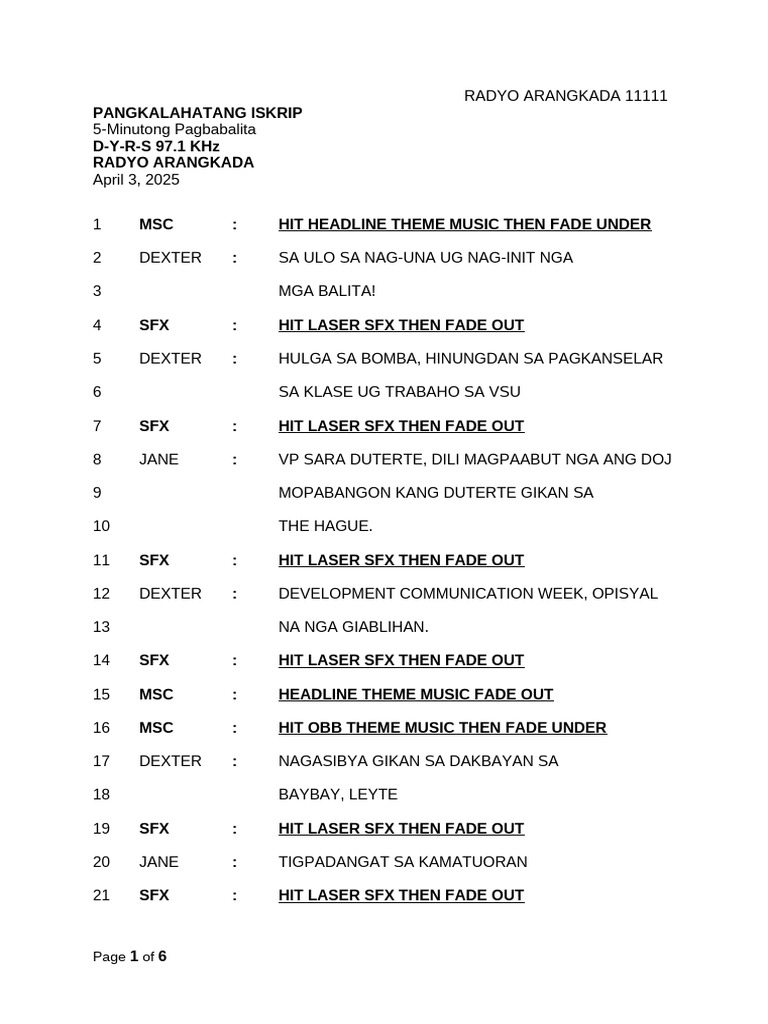 Radyo Arangkada Final General Script | PDF