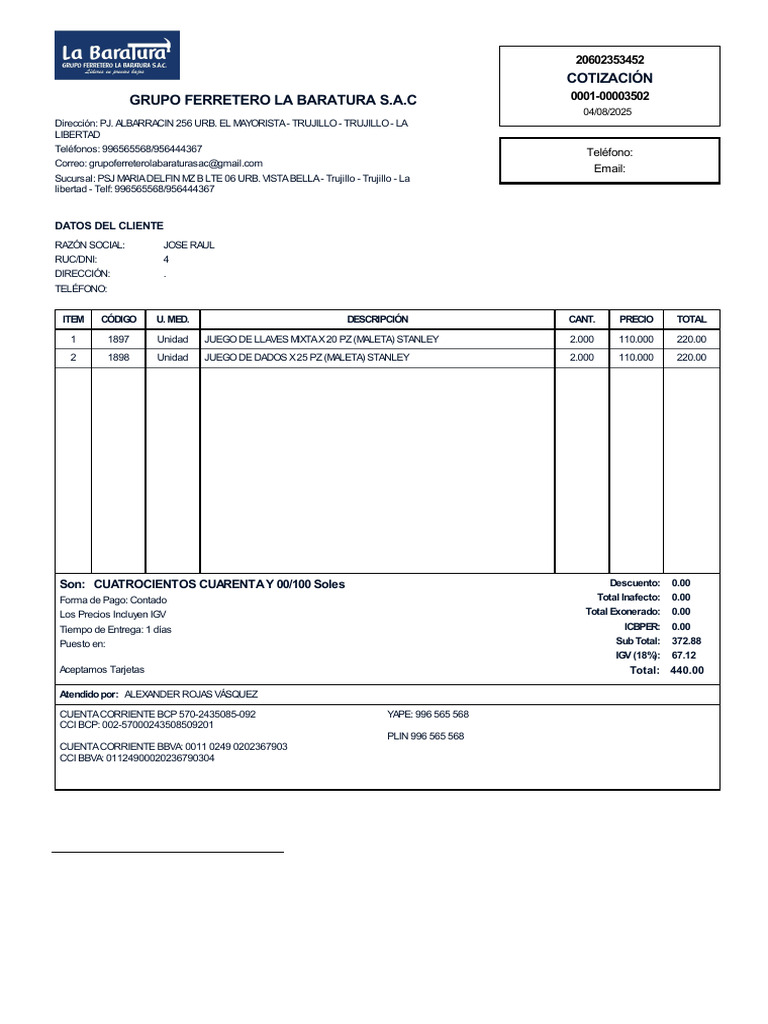Cotizacion 0001 00003502 1442 | PDF