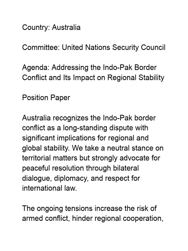 Position Paper Australia MUN | PDF