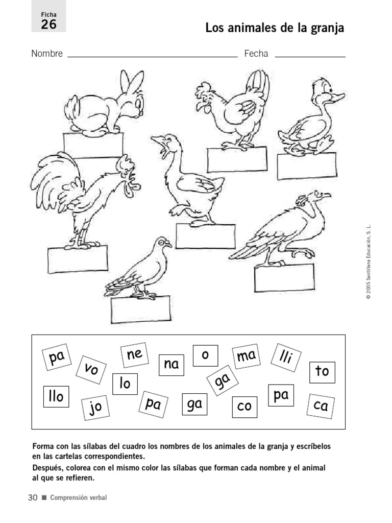 Animales de la Granja: Actividad Sílaba | PDF