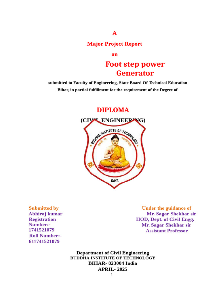 Foot Step Power Generator Project Report | PDF | Electric Generator ...