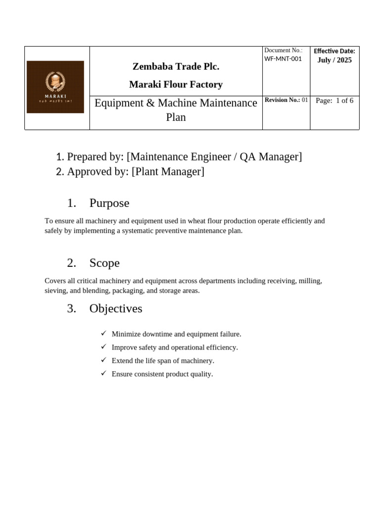 Equipment & Machine Maintenance Plan | PDF | Bearing (Mechanical ...