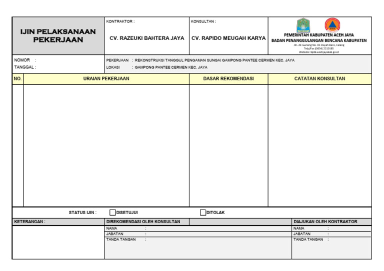Form Ijin Kerja | PDF
