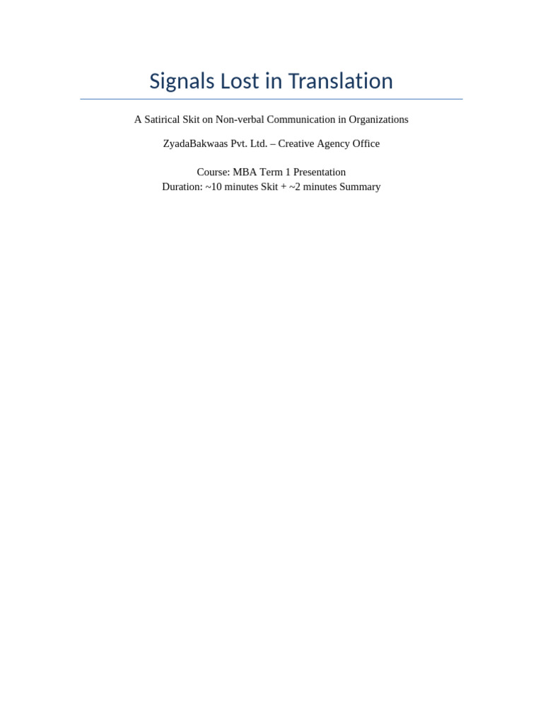 Signals Lost in Translation Skit | PDF | Nonverbal Communication ...