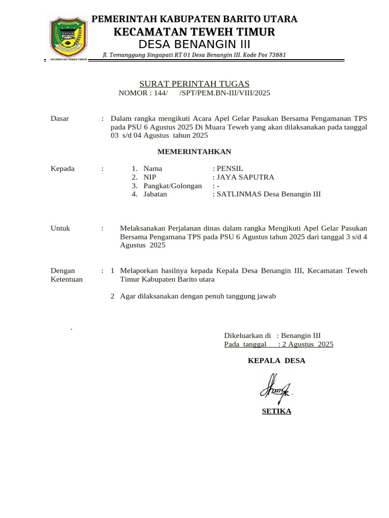 Surat Perintah Tugas | PDF