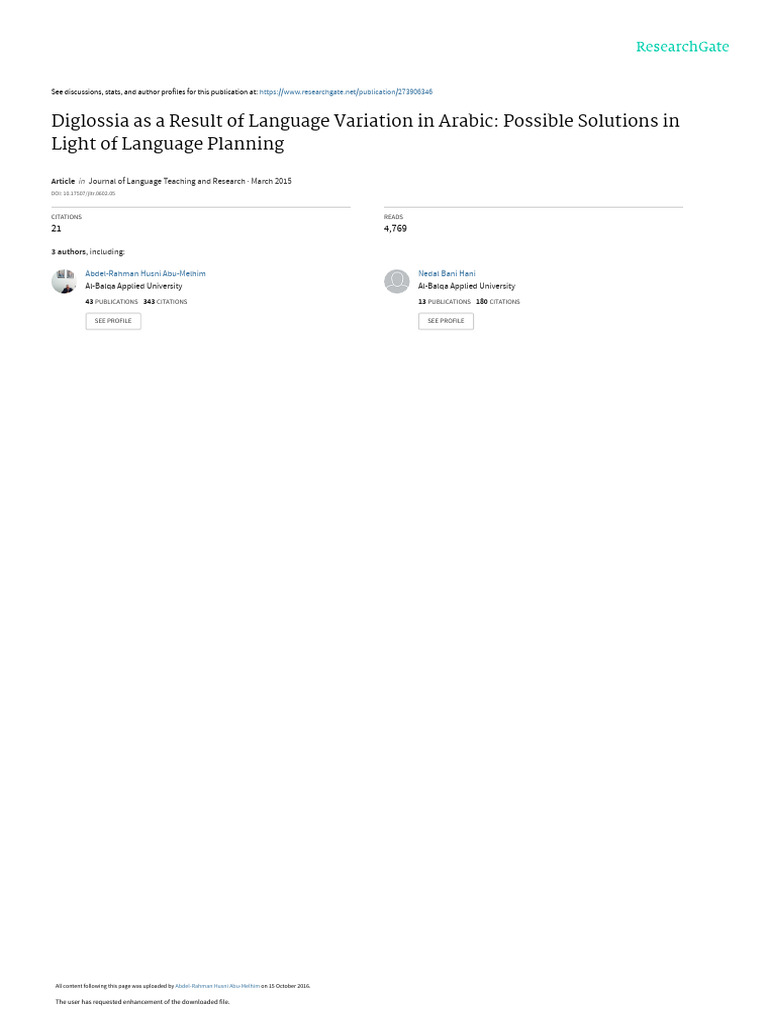 Diglossia As A Result of Language Variation in Arabic | PDF | Arabic ...