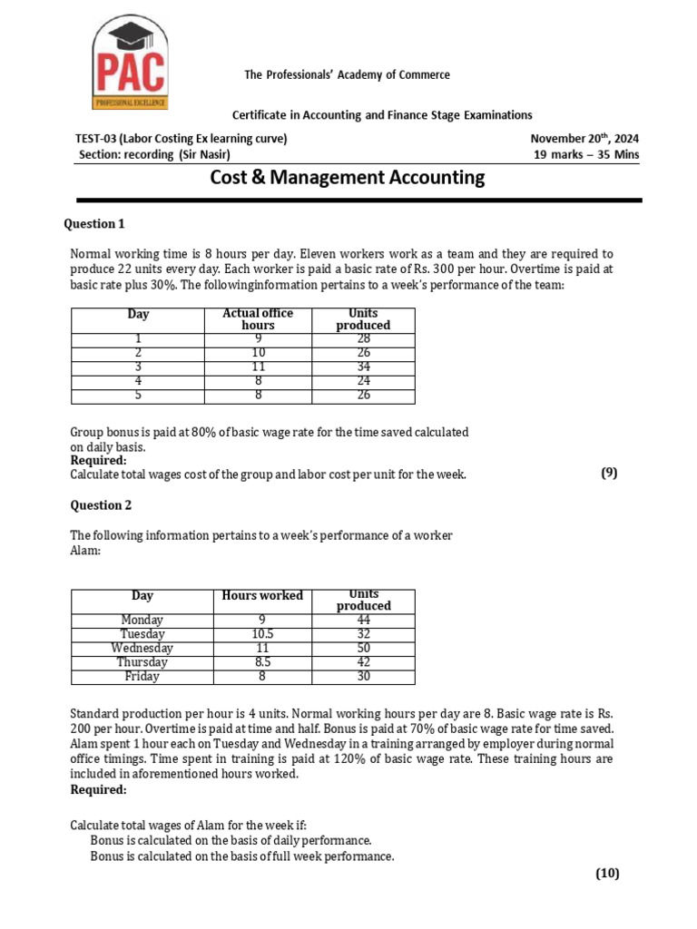 Labor Costing and Wages Calculation Guide | PDF | Overtime | Working Time