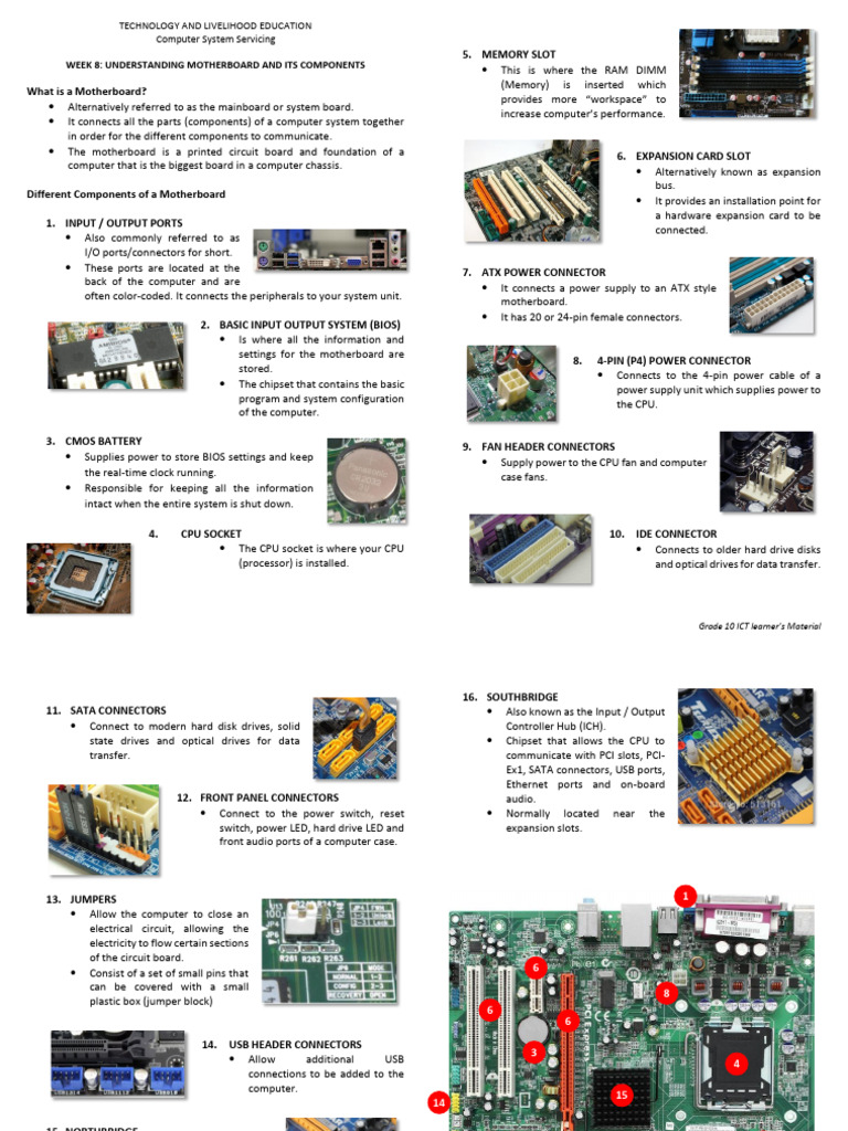 Parts of Motherboard Handouts CSS 910 | PDF | Computer Engineering ...