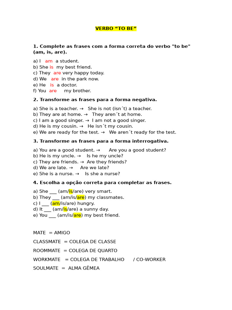 Mastering the Verb "To Be" Exercises | PDF