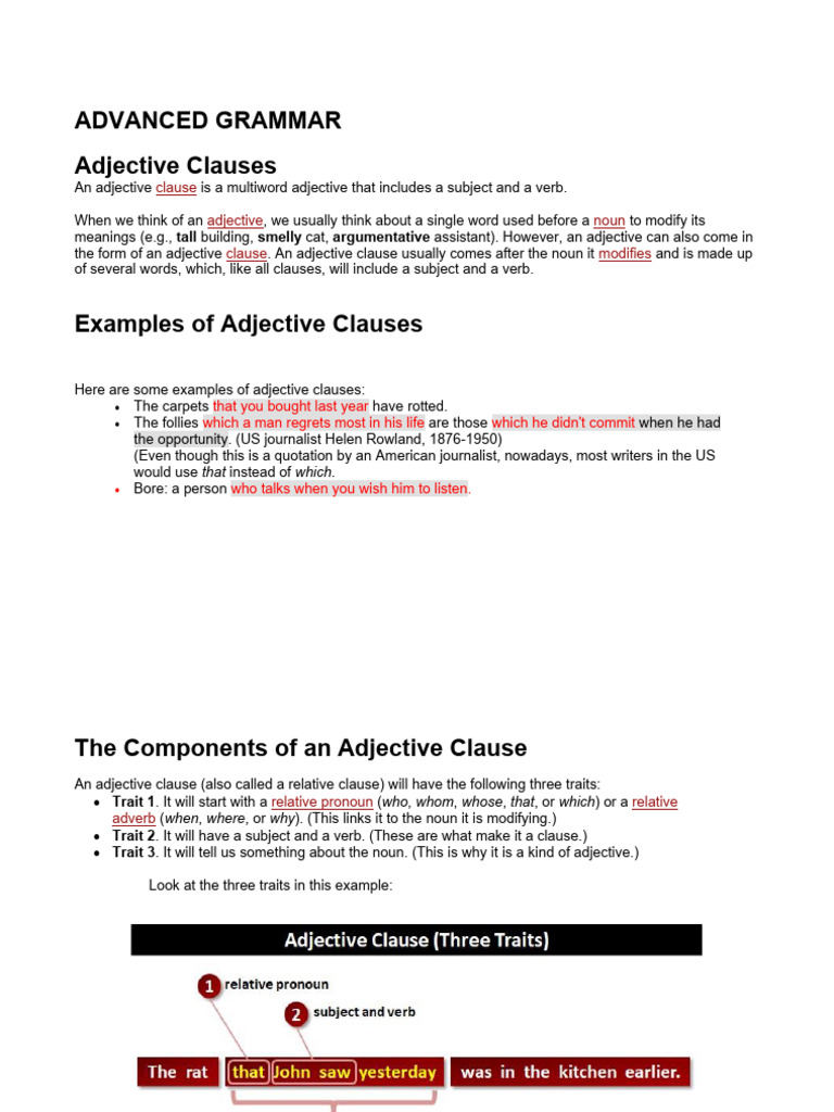 Understanding Adjective Clauses | PDF | Adjective | Verb