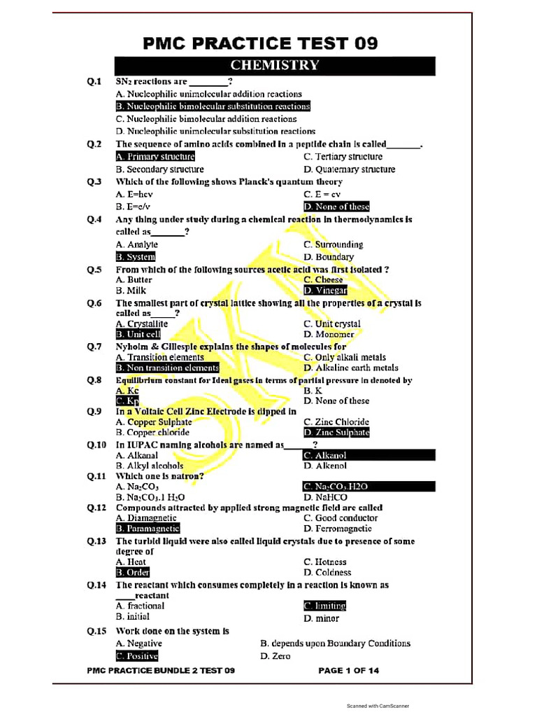 PMC Paid Practice Test 09 (Solved) | PDF