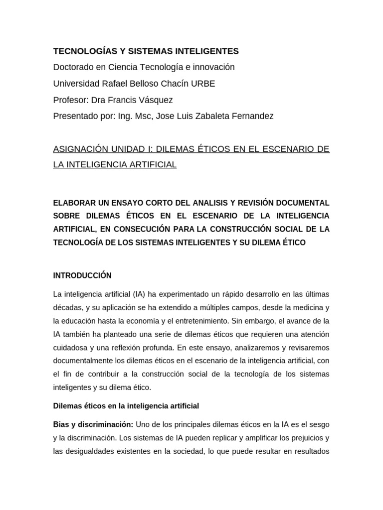 Elaborar Un Ensayo Corto Del Analisis y Revisión Documental Sobre Dilemas Éticos en El Escenario ...