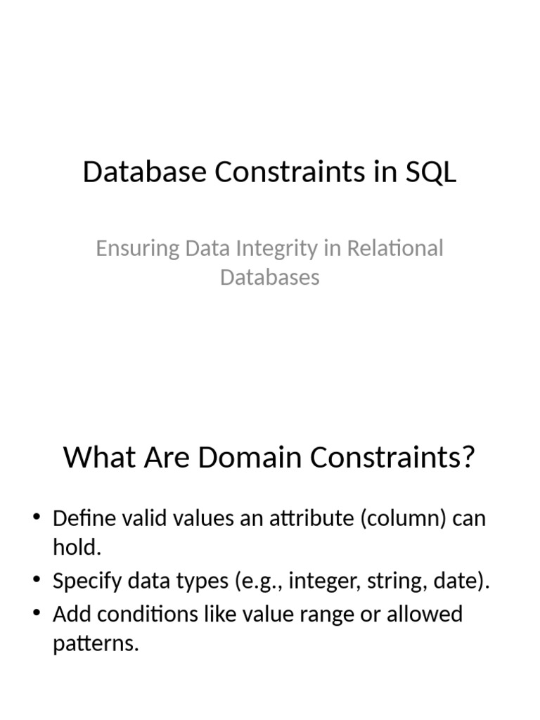 Database Constraints SQL Presentation | PDF | Computer Programming ...