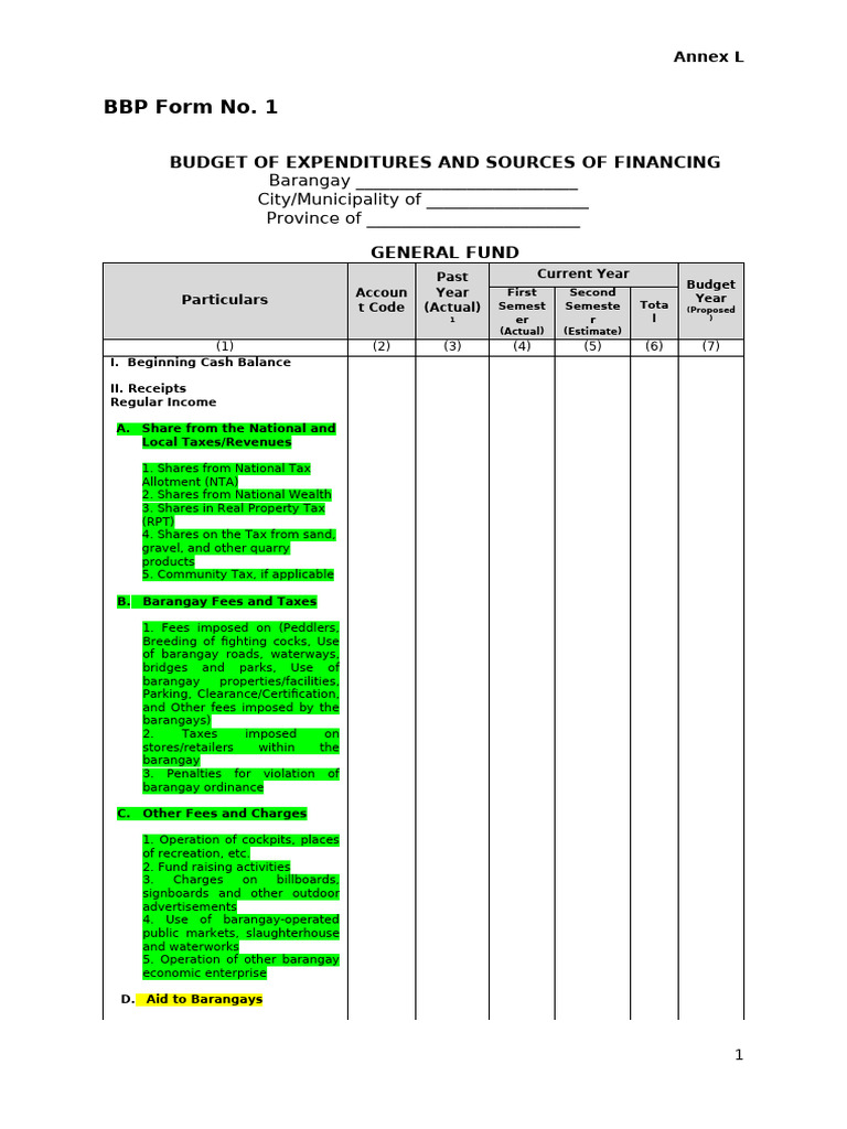 Annex L BBP Form No. 1 Revised | PDF | Expense | Taxes