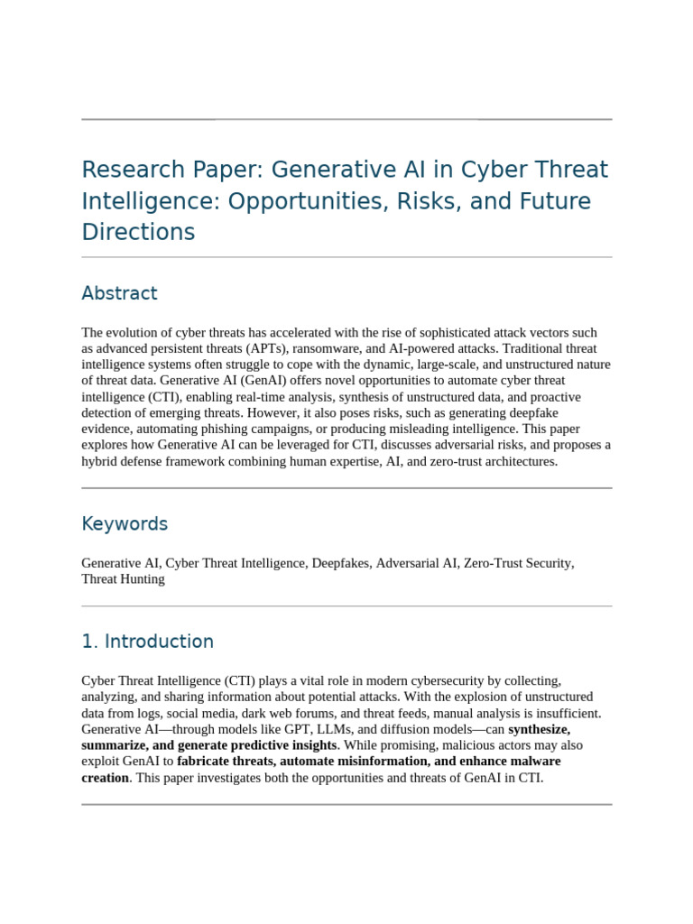 Generative AI in Cyber Threat Intelligence | PDF | Artificial ...
