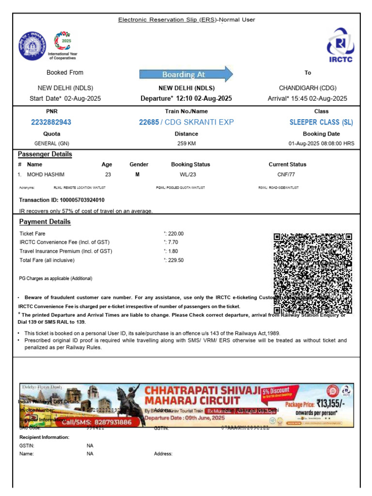 Delhi-Chandigarh Vande Bharat Fare Details | PDF | Identity Document ...