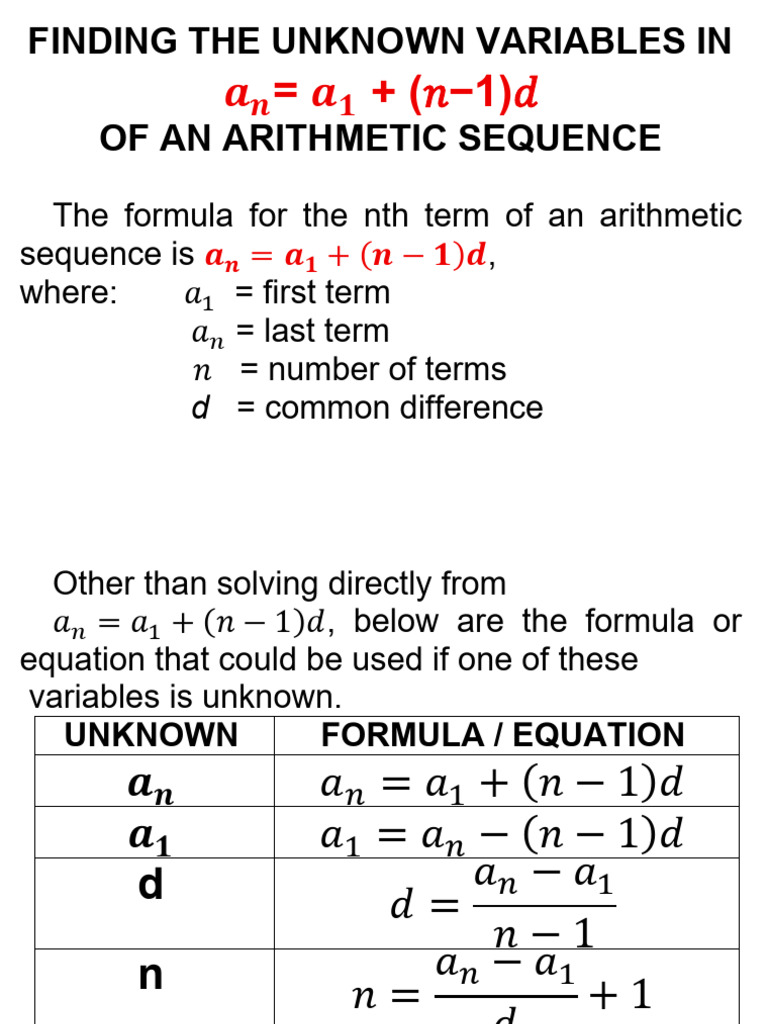 Solving Arithmetic Sequence Variables | PDF | Mathematics ...