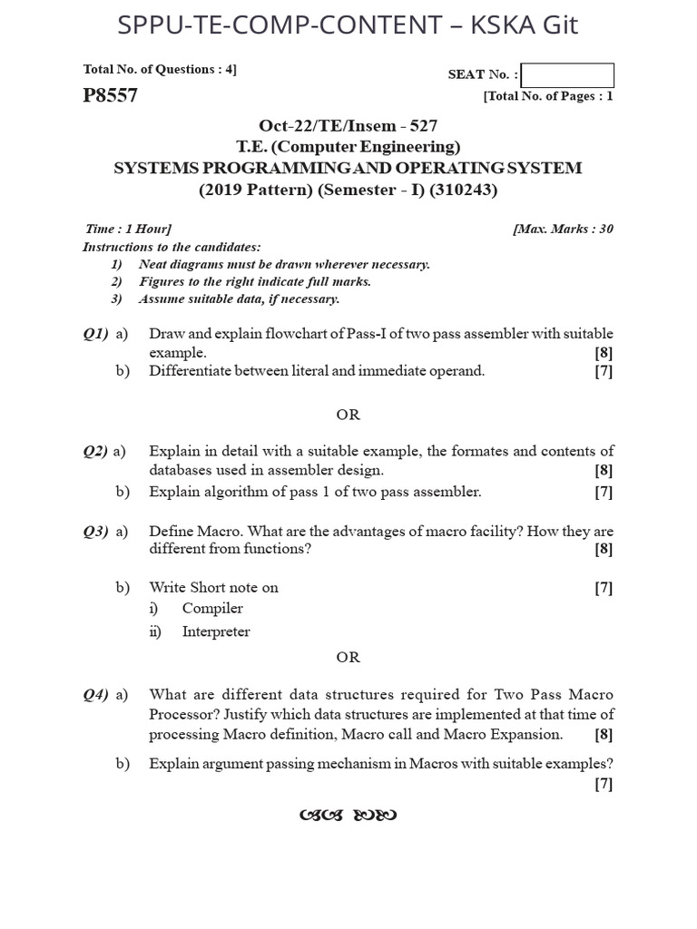 Spos - 2022 - October - In-Sem (Sem-5) (2019 Pattern) | PDF | Assembly ...