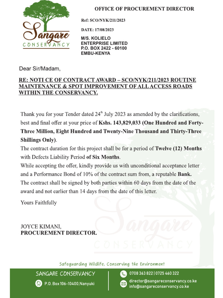 Notice of Contract Award | PDF