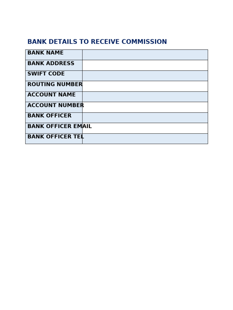 Bank Details To Receive Commission | PDF