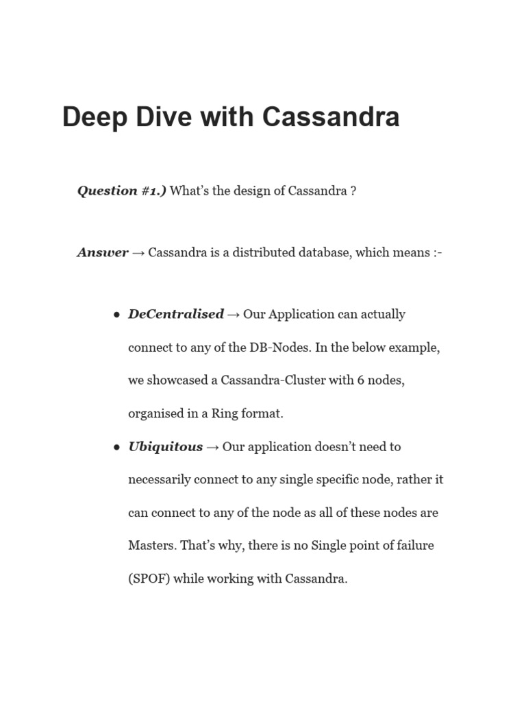 Deep Dive With Cassandra | PDF | Replication (Computing) | Computer Cluster