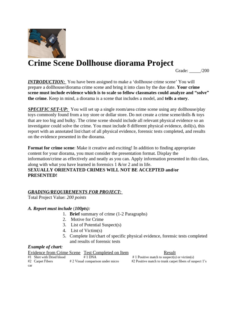 Crime Scene Dollhouse Diorama Project 2 | PDF | Crime Scene | Forensic ...