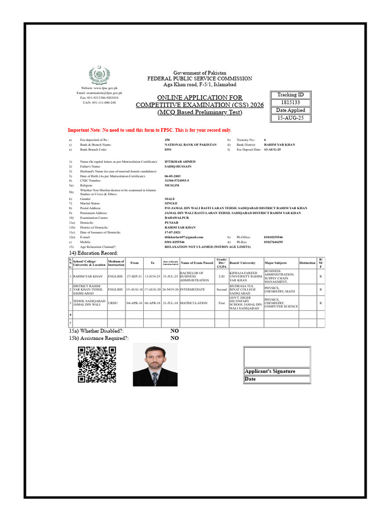 Competitive Examination (CSS) MPT - 2026 | PDF | Pakistan