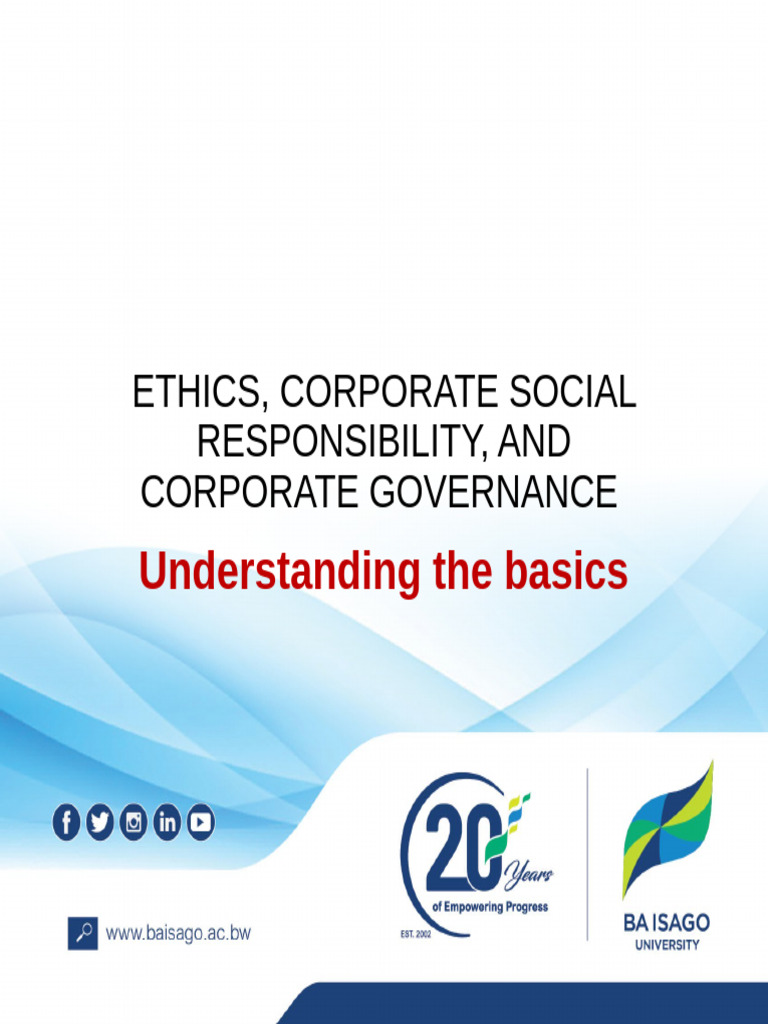 Ethics and Corporate Governance Basics | PDF | Corporate Social ...