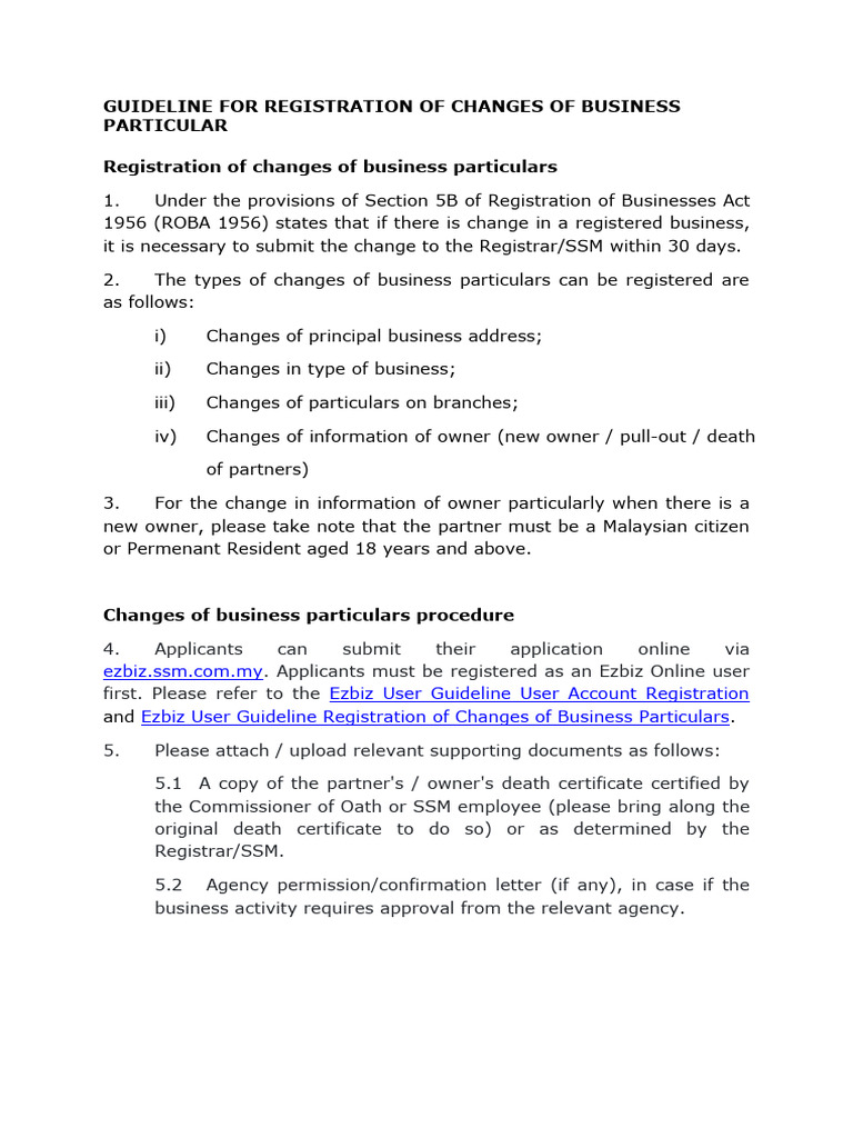 Guideline For Changes of Business Particulars | PDF