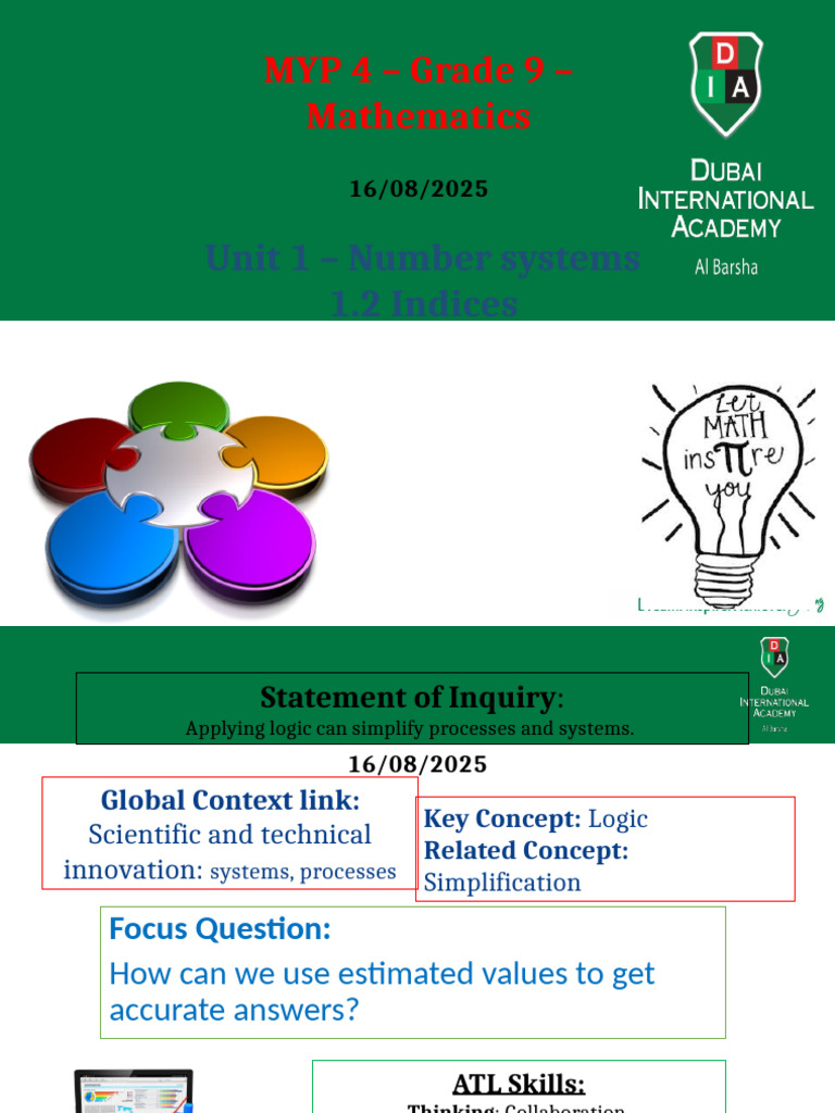 Lesson 1-3 Indices Powerpoint MYP 4 | PDF | Multiplication | Exponentiation