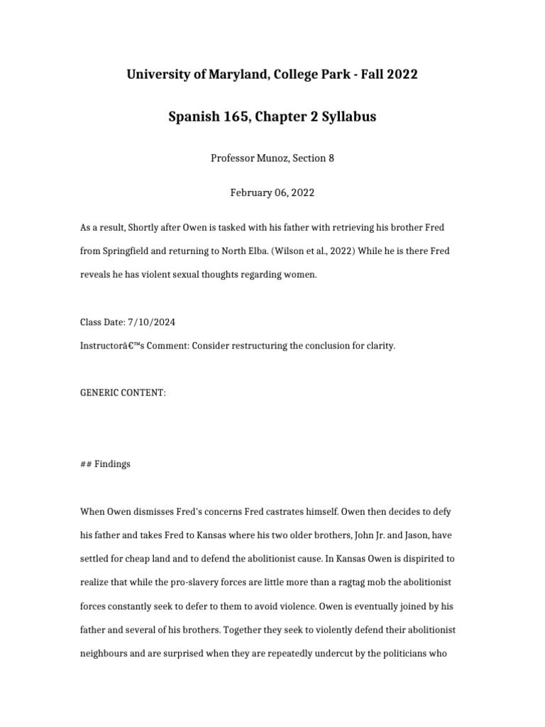 Spanish 165 Chapter 2 Syllabus | PDF
