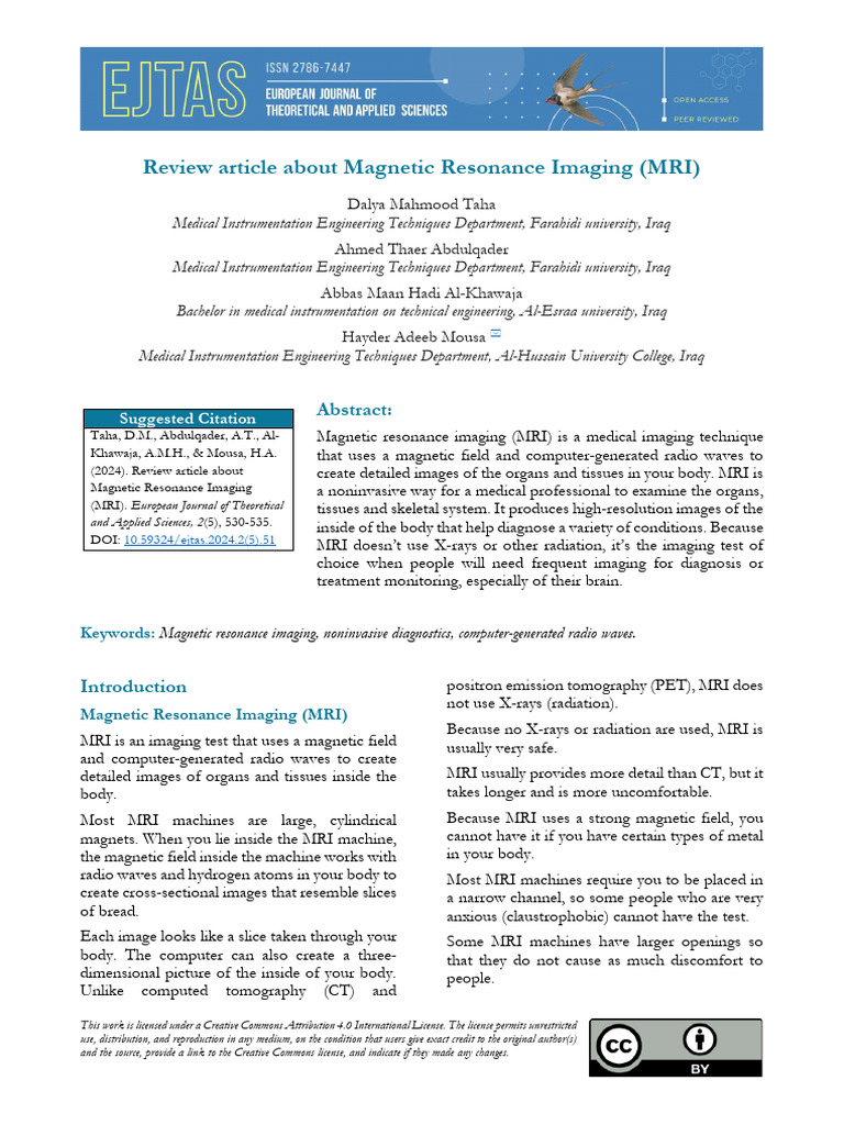 Review Article About Magnetic Resonance Imaging MR | PDF | Magnetic ...