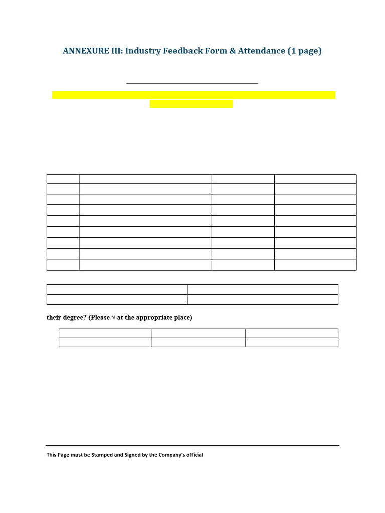 ANNEXURE III - Attendance and Feedback Form | PDF