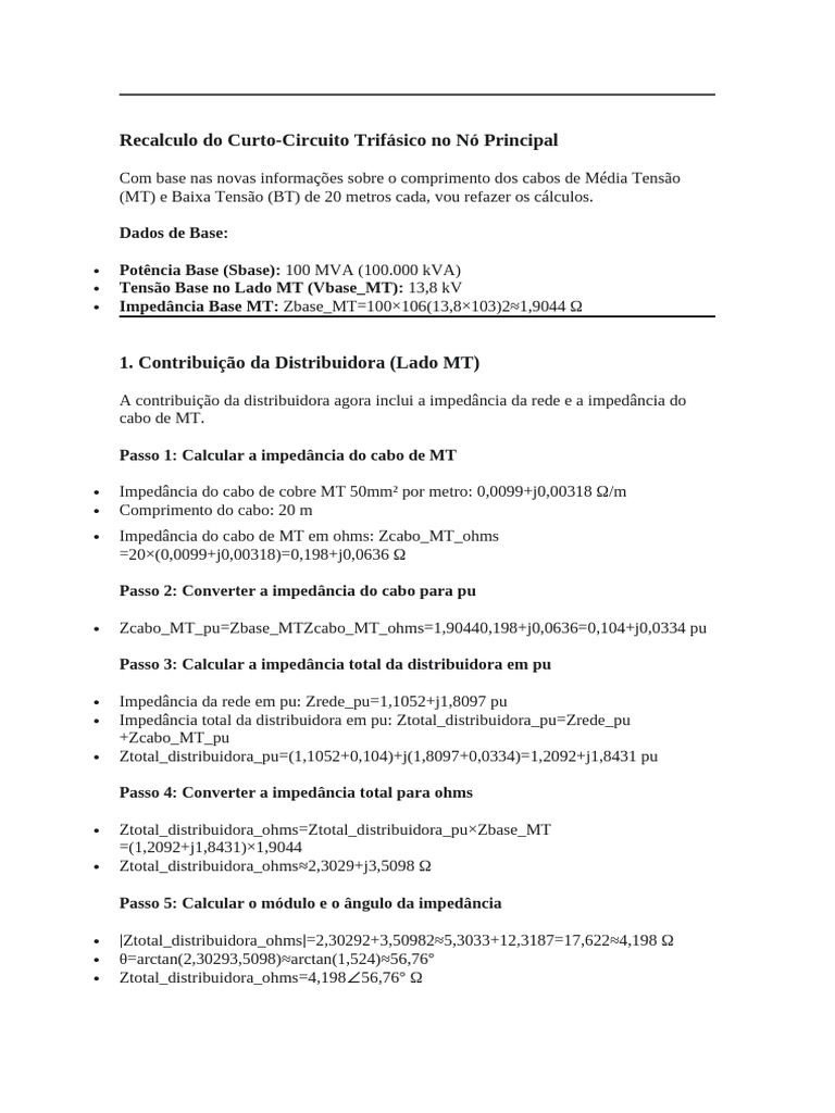 Recalculo de Curto-Circuito Trifásico | PDF | Impedância elétrica ...