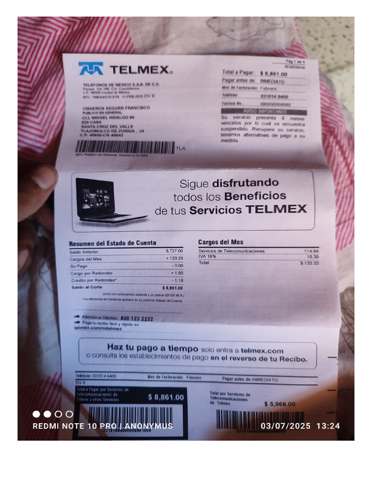 Telmex Recibo Original Pdf