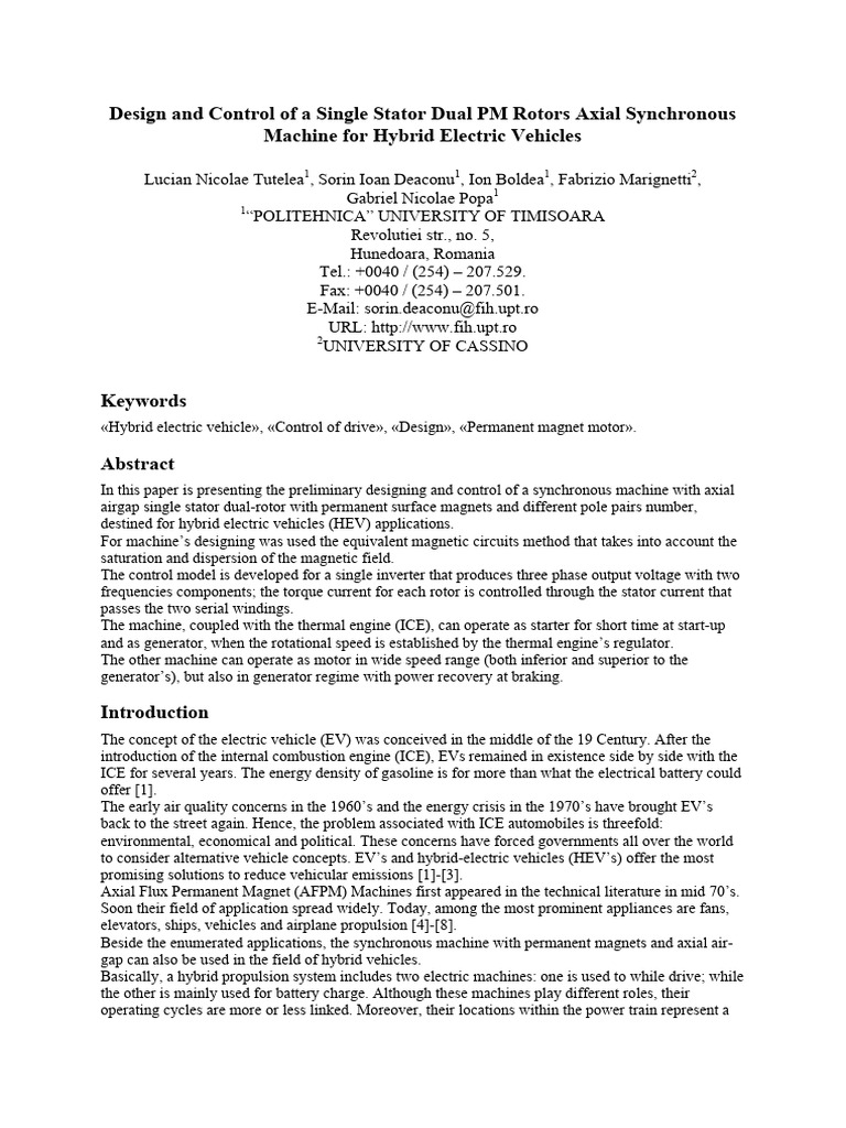 Design and Control of A Single Stator Dual PM Rotors Axial Synchronous ...