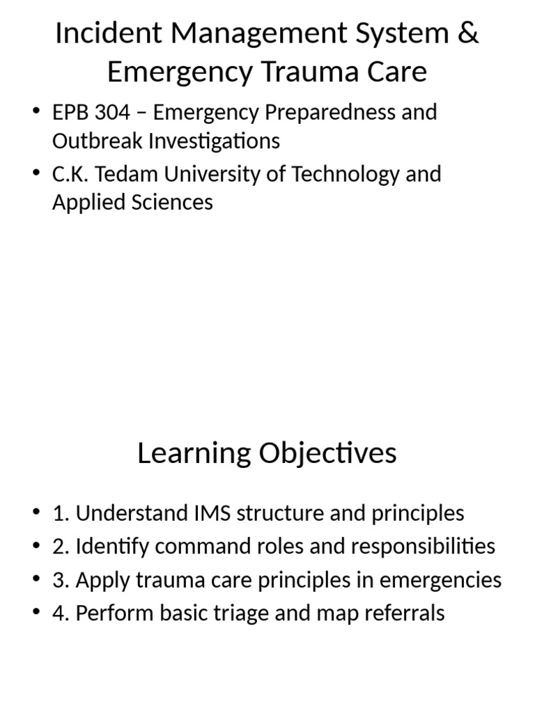 IMS Emergency Trauma Lecture 50slides | PDF | Incident Command System ...