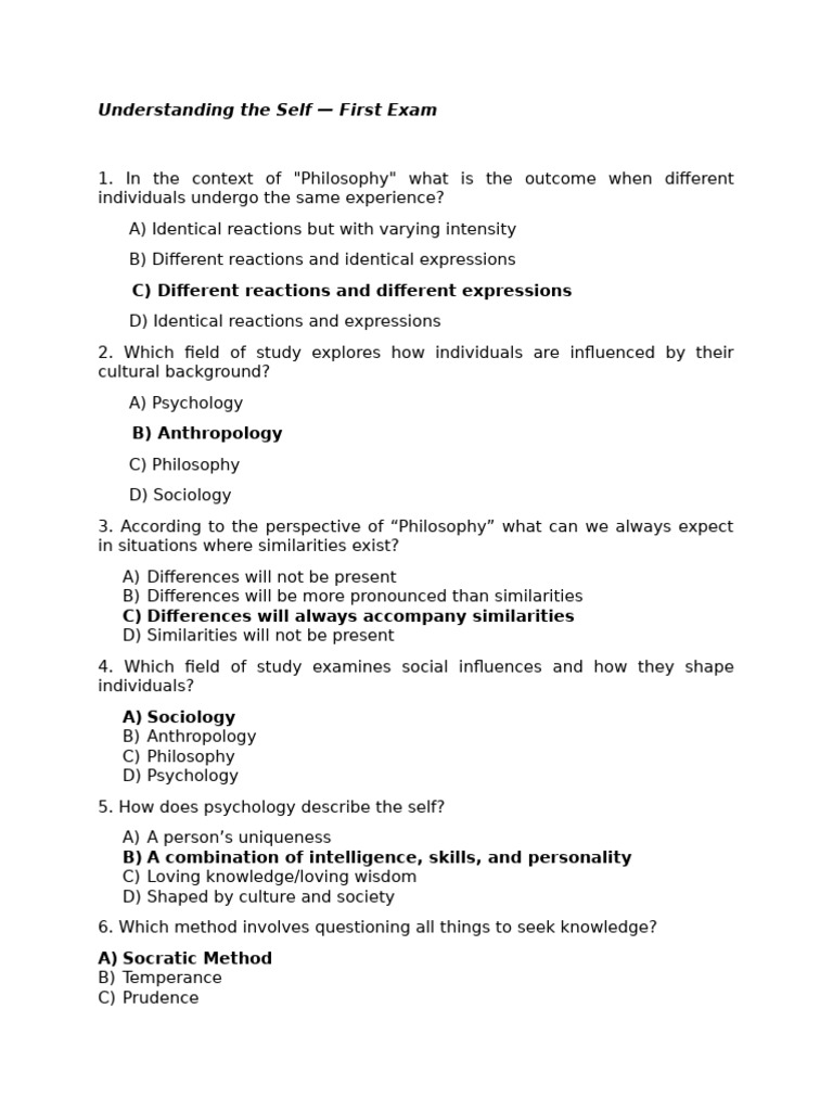 Self-Understanding Exam: Philosophy & Psychology | PDF | Unconscious ...