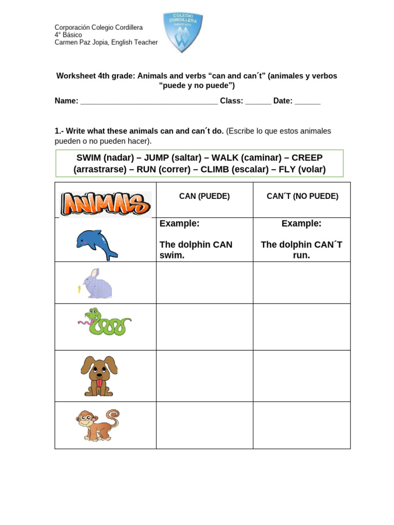4 Básico - Worksheet Animals | PDF