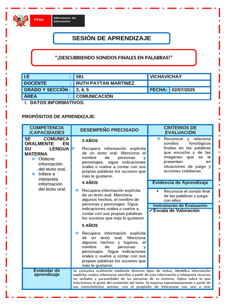 3 "Descubriendo Sonidos Finales en Palabras" | PDF | Comunicación no ...