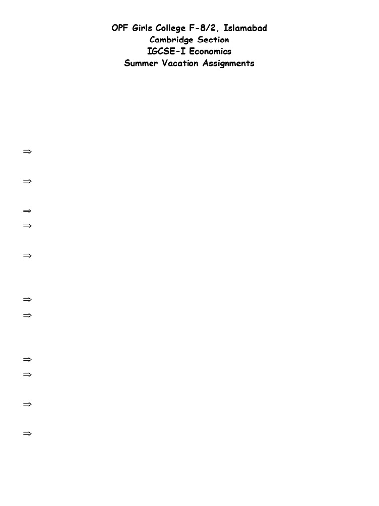 Economics IGCSE I Chapter One Notes and Summer Vacation Assignments ...