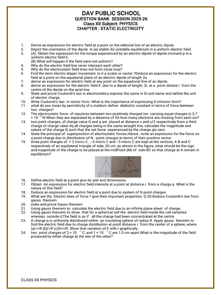 Class XII Physics: Static Electricity Q&A | PDF | Electric Field | Dipole